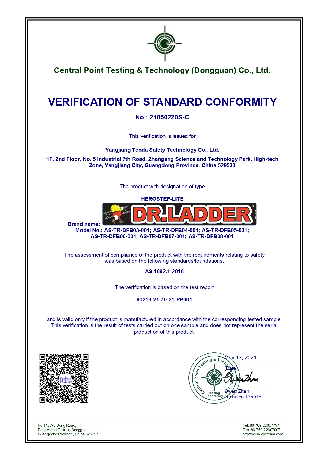 DR. LADDER CERTIFICATES - DR SAFETY WORLD